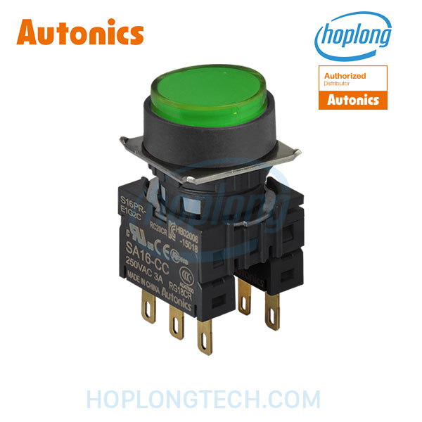 S16PR-H1G2C Autonics - Phi 16 - 2NO+2NC - Nhấn nhả - Xanh lá
