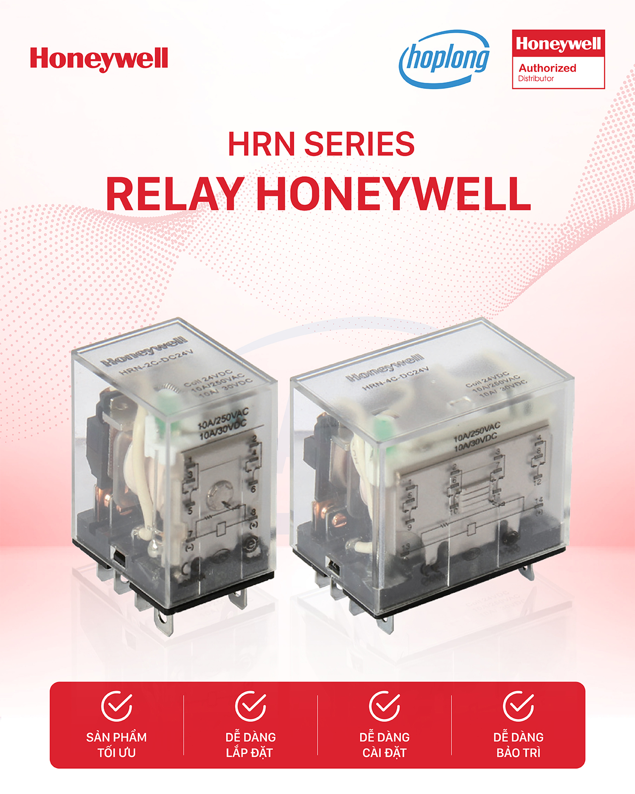 Relay HRN-4C-DC24V Honeywell - 24VDC - 4CO - 10A - LED